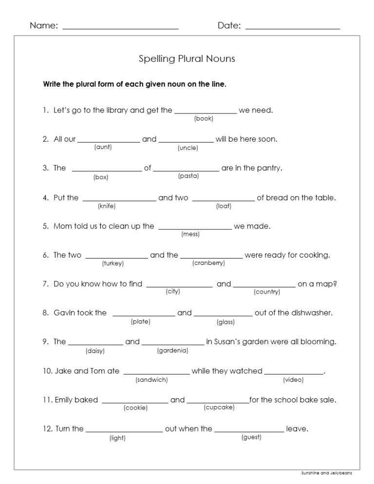 Types of Nouns - Using Them, Making them Plural - 7 worksheets - Grades ...