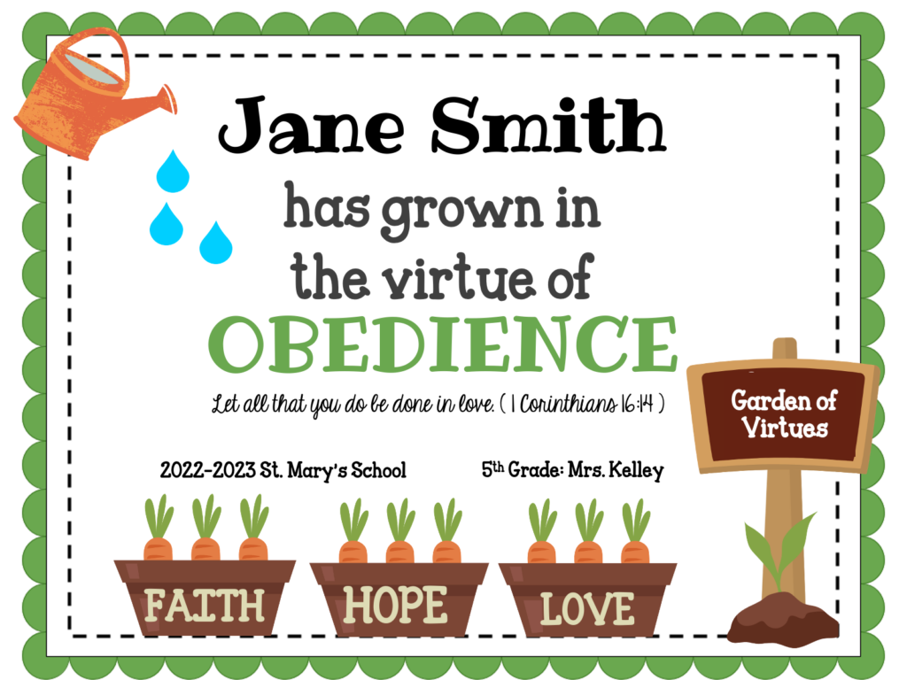 Editable Christian Virtue Awards: Growing in Virtue | Made By Teachers