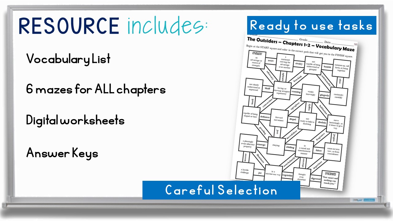 The Outsiders Vocabulary Mazes - ALL Chapters Print and Digital ...