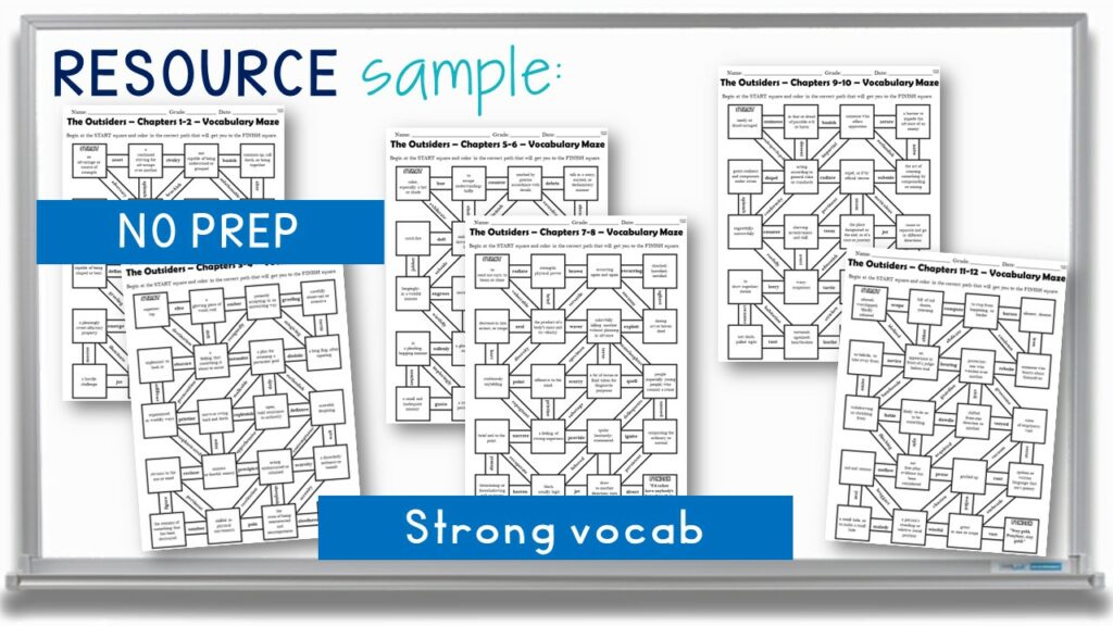 The Outsiders Vocabulary Mazes - ALL Chapters Print and Digital ...