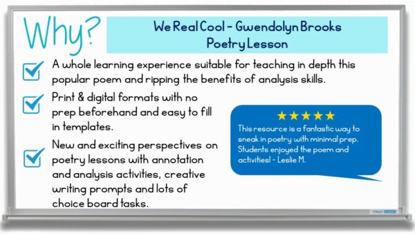 Poetry Lesson - We Real Cool by Gwendolyn Brooks - Print and Digital ...