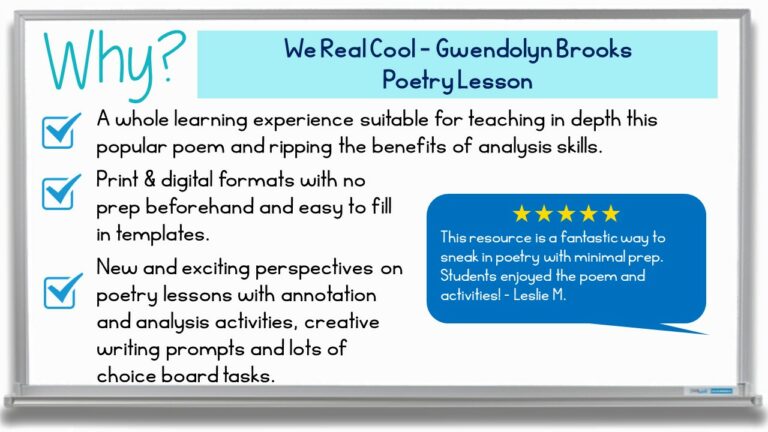 Poetry Lesson - We Real Cool by Gwendolyn Brooks - Print and Digital ...