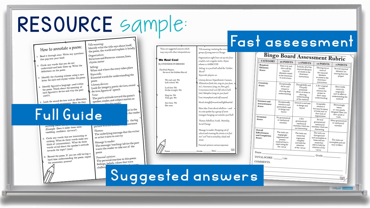 Poetry Lesson - We Real Cool by Gwendolyn Brooks - Print and Digital ...