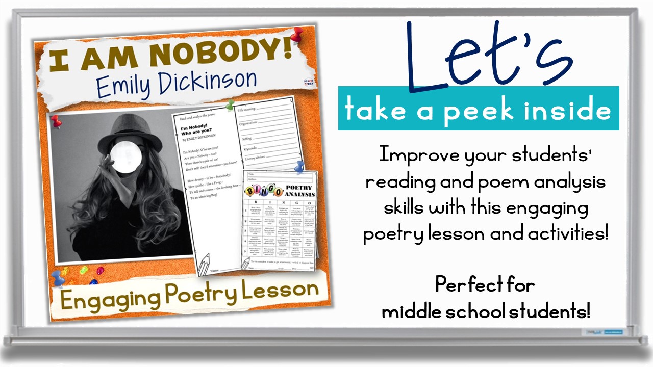 Poetry Lesson - I Am Nobody! Who Are You? by Emily Dickinson - Print ...