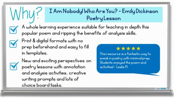 Poetry Lesson - I Am Nobody! Who Are You? by Emily Dickinson - Print ...
