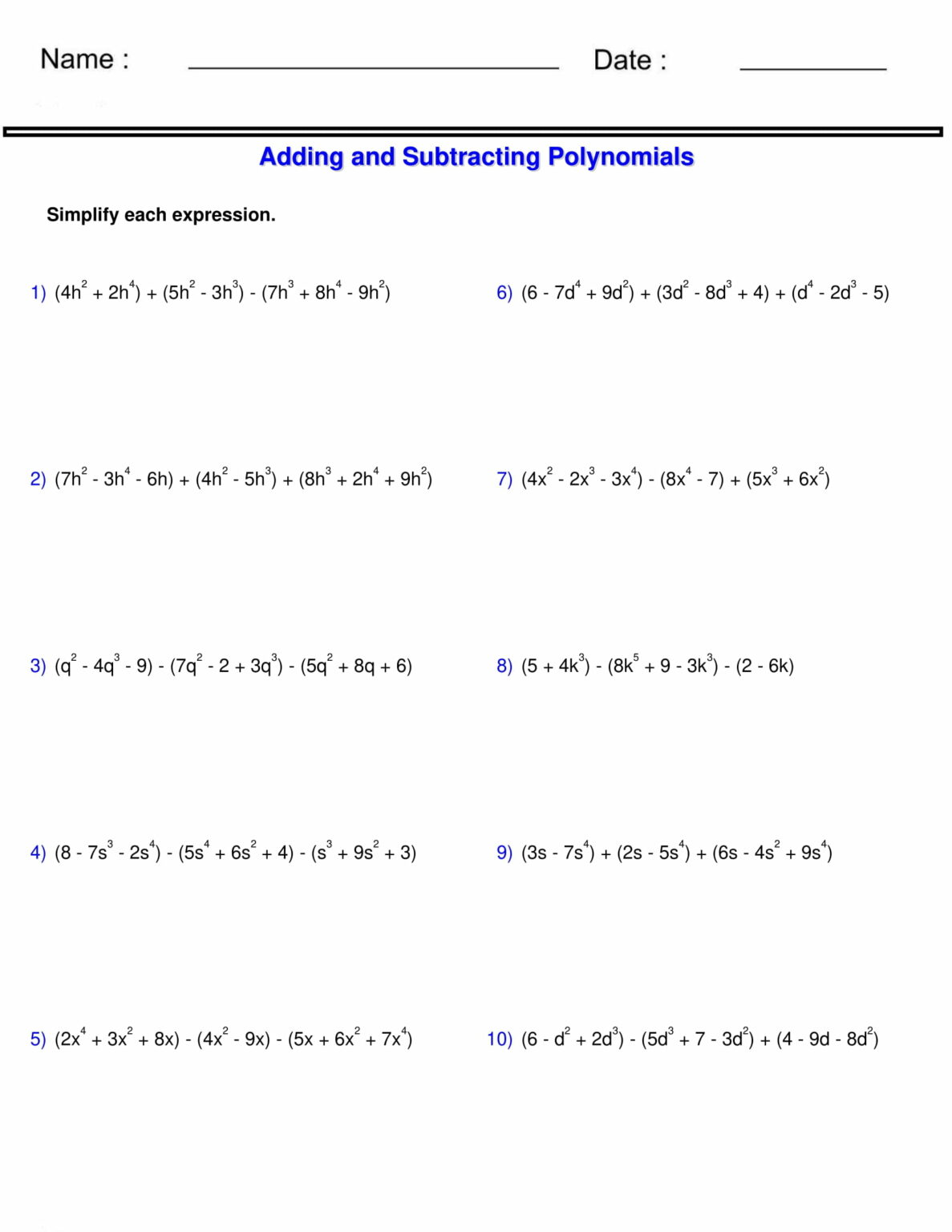Adding And Subtracting Polynomials Worksheet- 3 Polynomials | Made By 