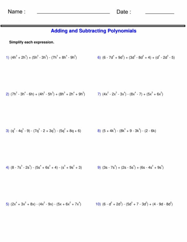 Adding and Subtracting Polynomials Worksheet- 3 Polynomials | Made By ...
