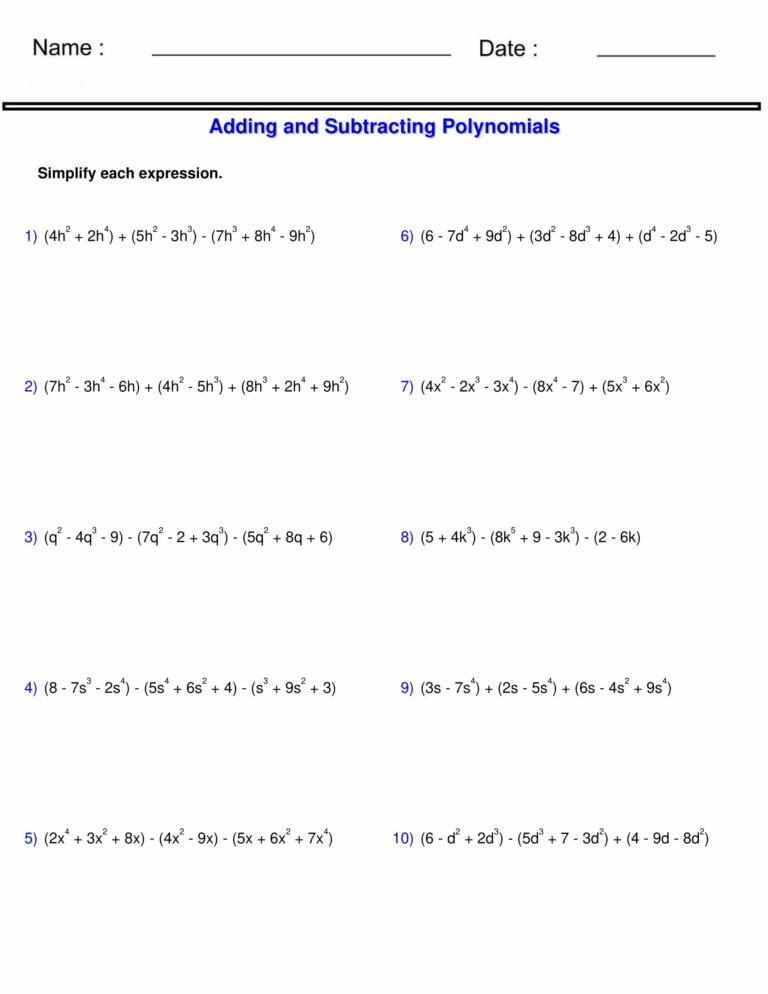 Adding And Subtracting Polynomials Worksheet- 3 Polynomials | Made By