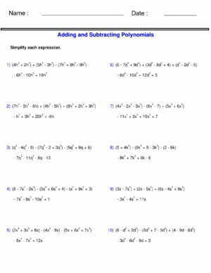 Adding and Subtracting Polynomials Worksheet- 3 Polynomials | Made By ...