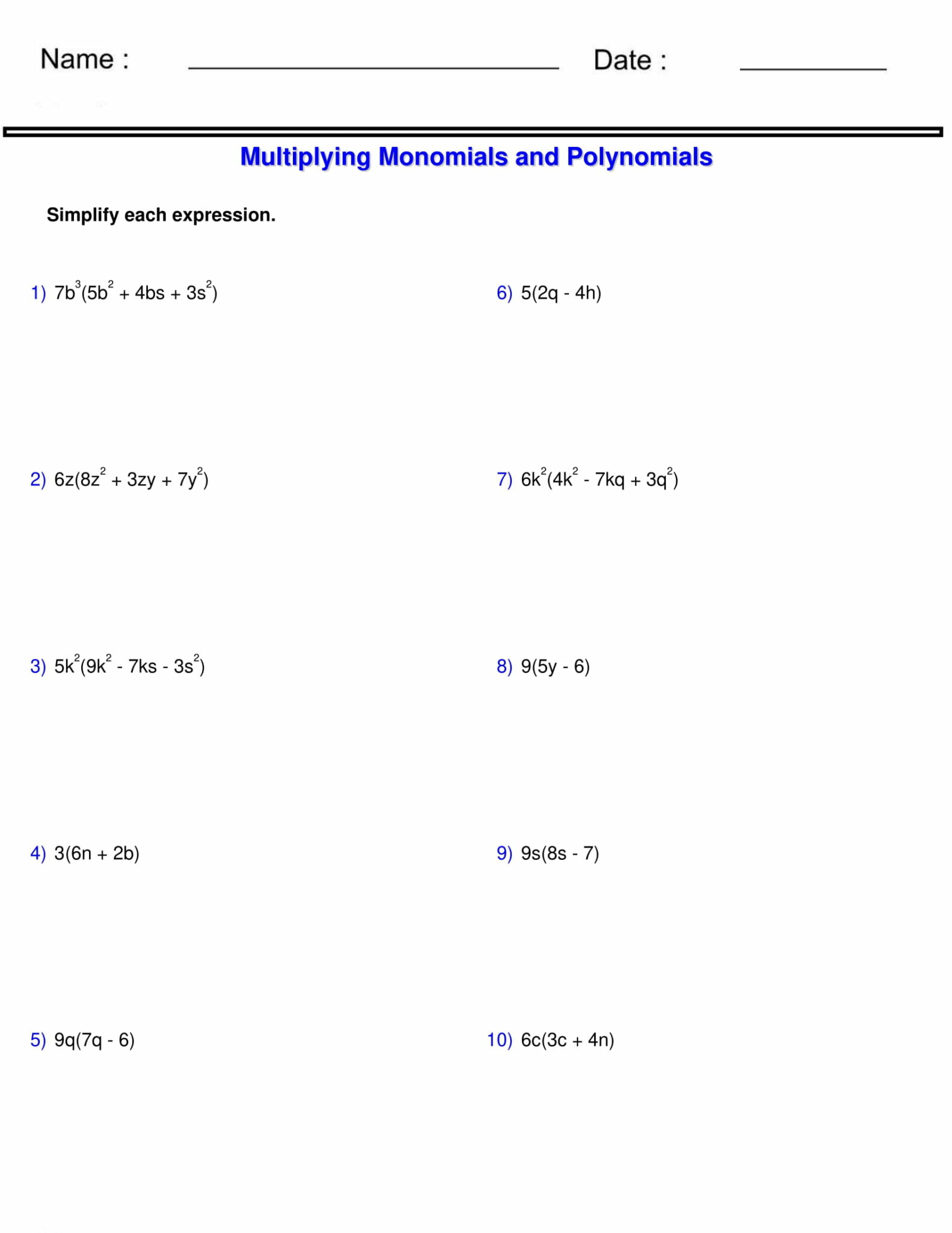 Multiplying Monomials and Polynomials - pre-algebra | Made By Teachers