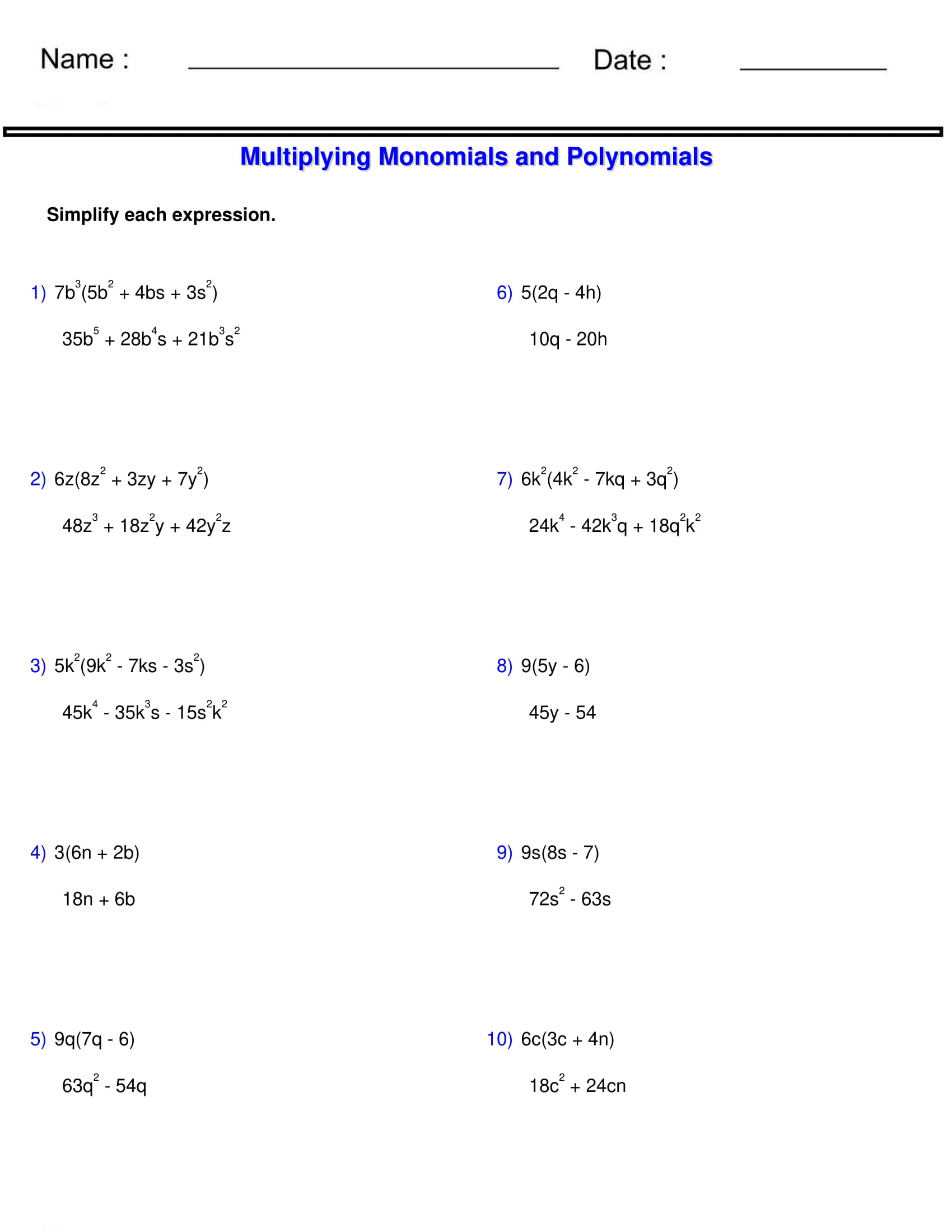 Multiplying Monomials and Polynomials - pre-algebra | Made By Teachers