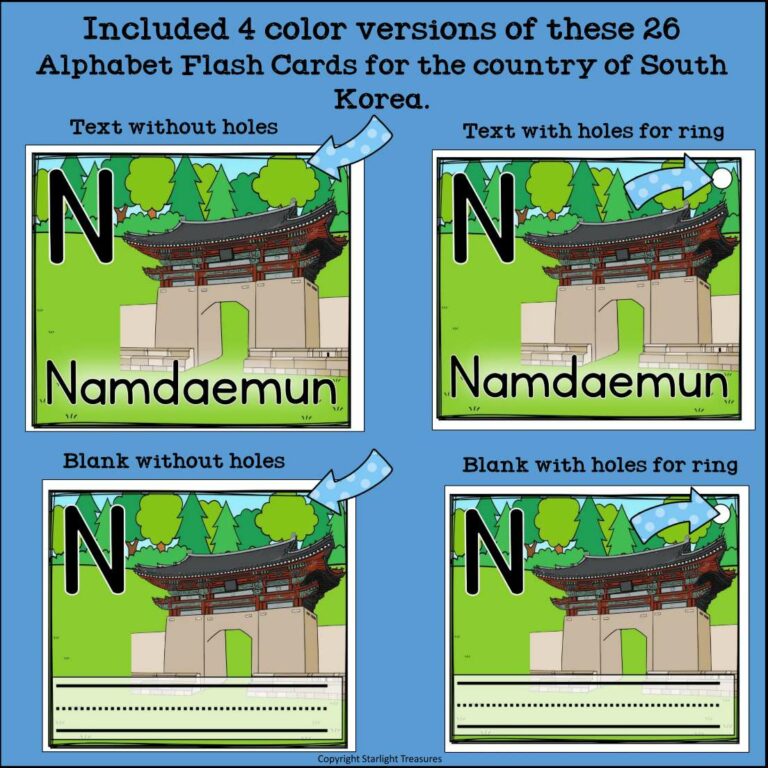 Alphabet Flash Cards for Early Readers - Country of South Korea | Made ...