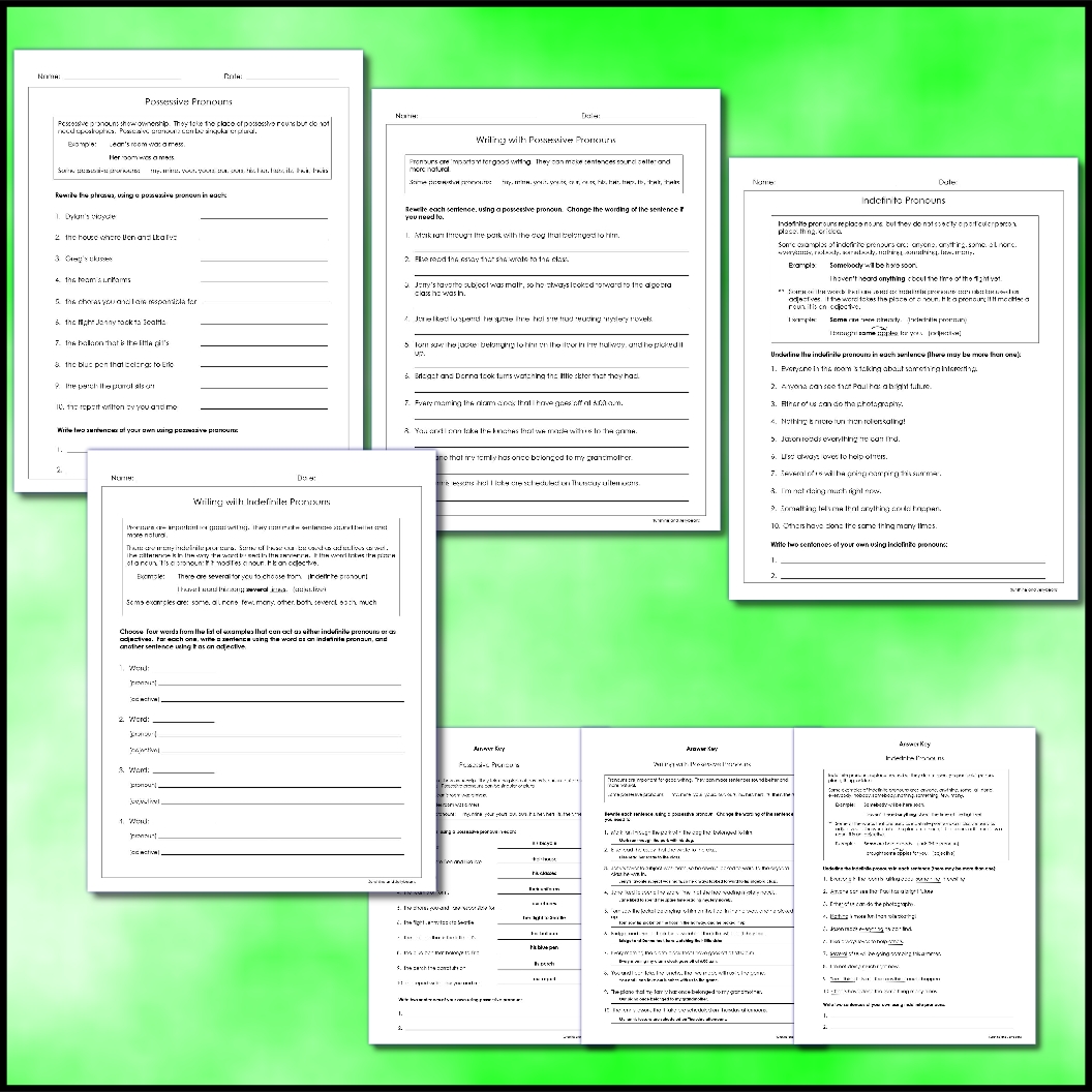 Possessive & Indefinite Pronouns - 4 worksheets - Grades 4-5-6 | Made ...