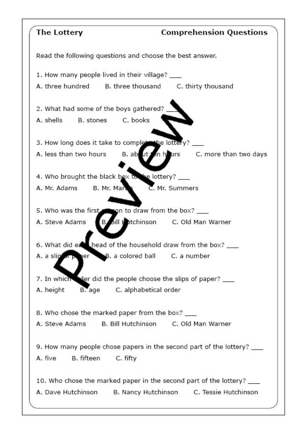 Shirley Jackson "The Lottery" worksheets | Made By Teachers