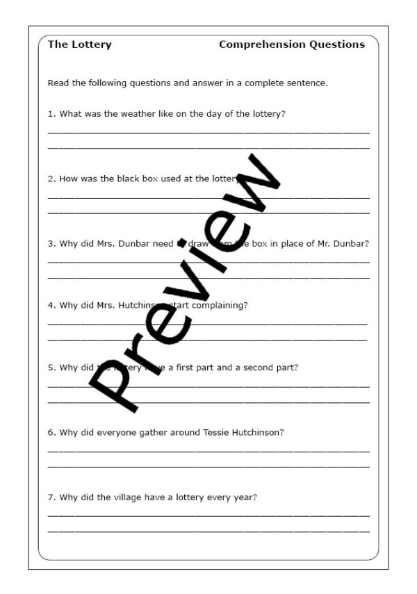 Shirley Jackson "The Lottery" worksheets | Made By Teachers