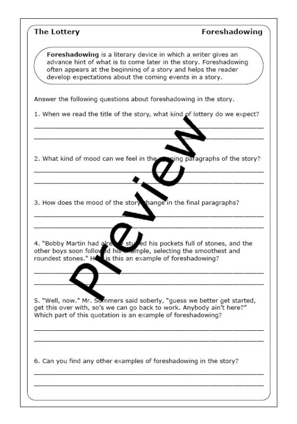 Shirley Jackson "The Lottery" worksheets | Made By Teachers