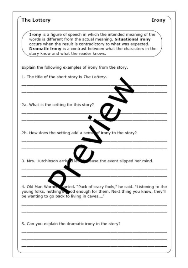 Shirley Jackson "The Lottery" worksheets | Made By Teachers