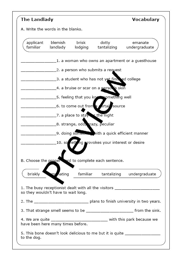 Roald Dahl "The Landlady" worksheets | Made By Teachers