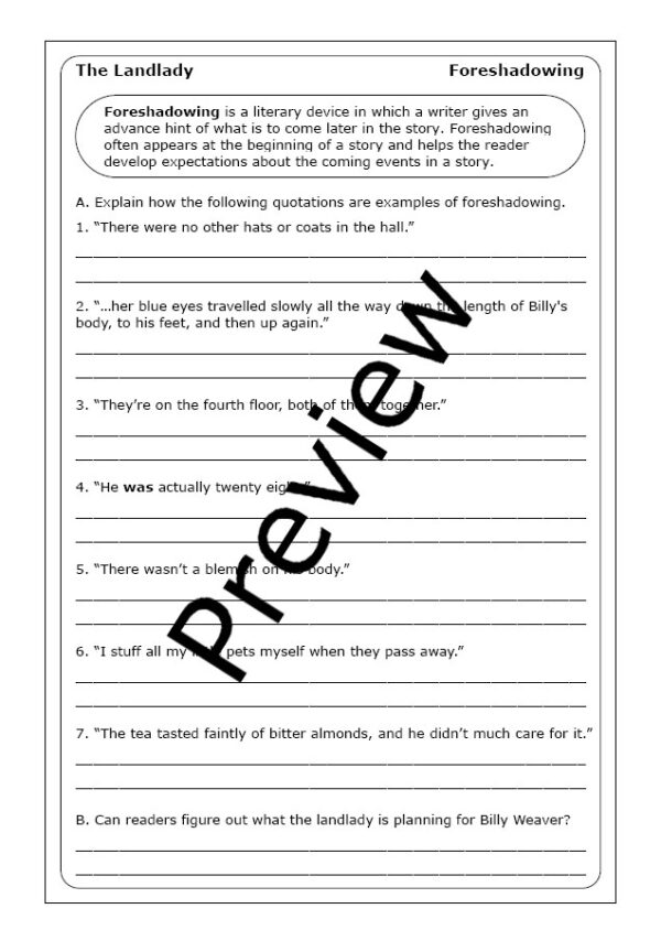 Roald Dahl "The Landlady" worksheets | Made By Teachers