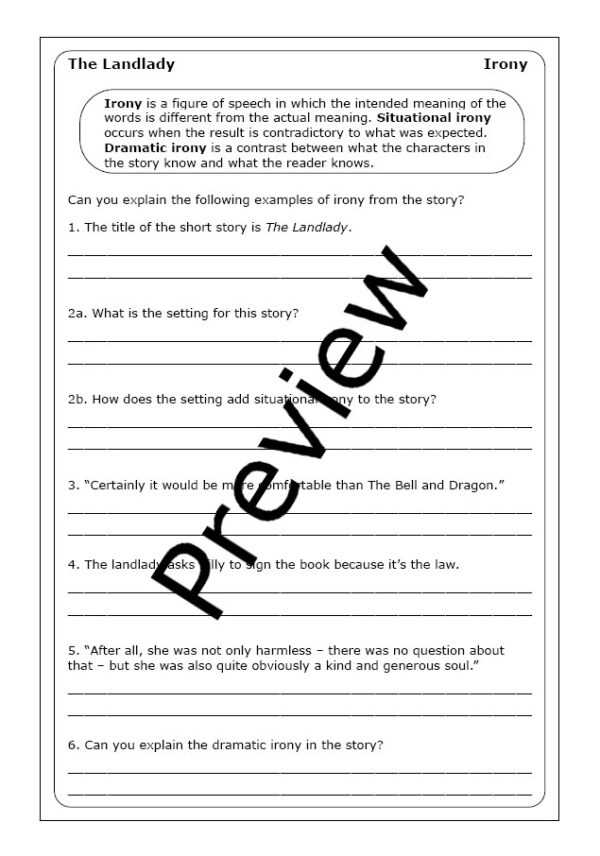 Roald Dahl "The Landlady" worksheets | Made By Teachers