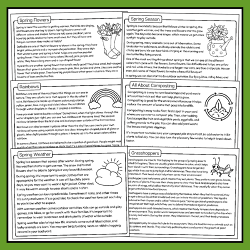 Spring Reading Comprehension Passages | Spring Reading Passages | Made ...