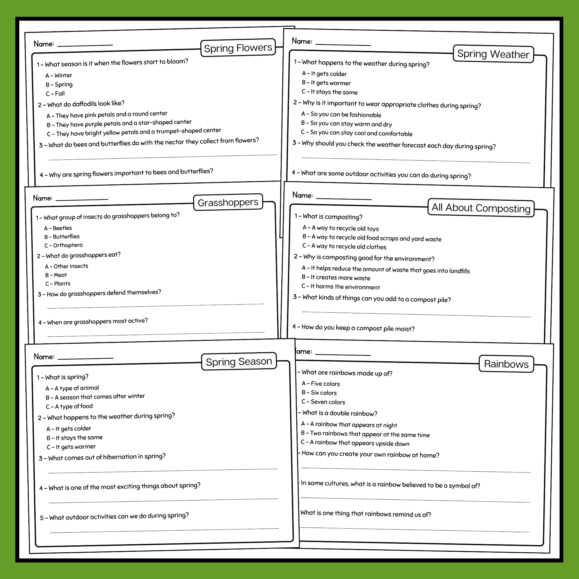 Spring Reading Comprehension Passages | Spring Reading Passages | Made ...