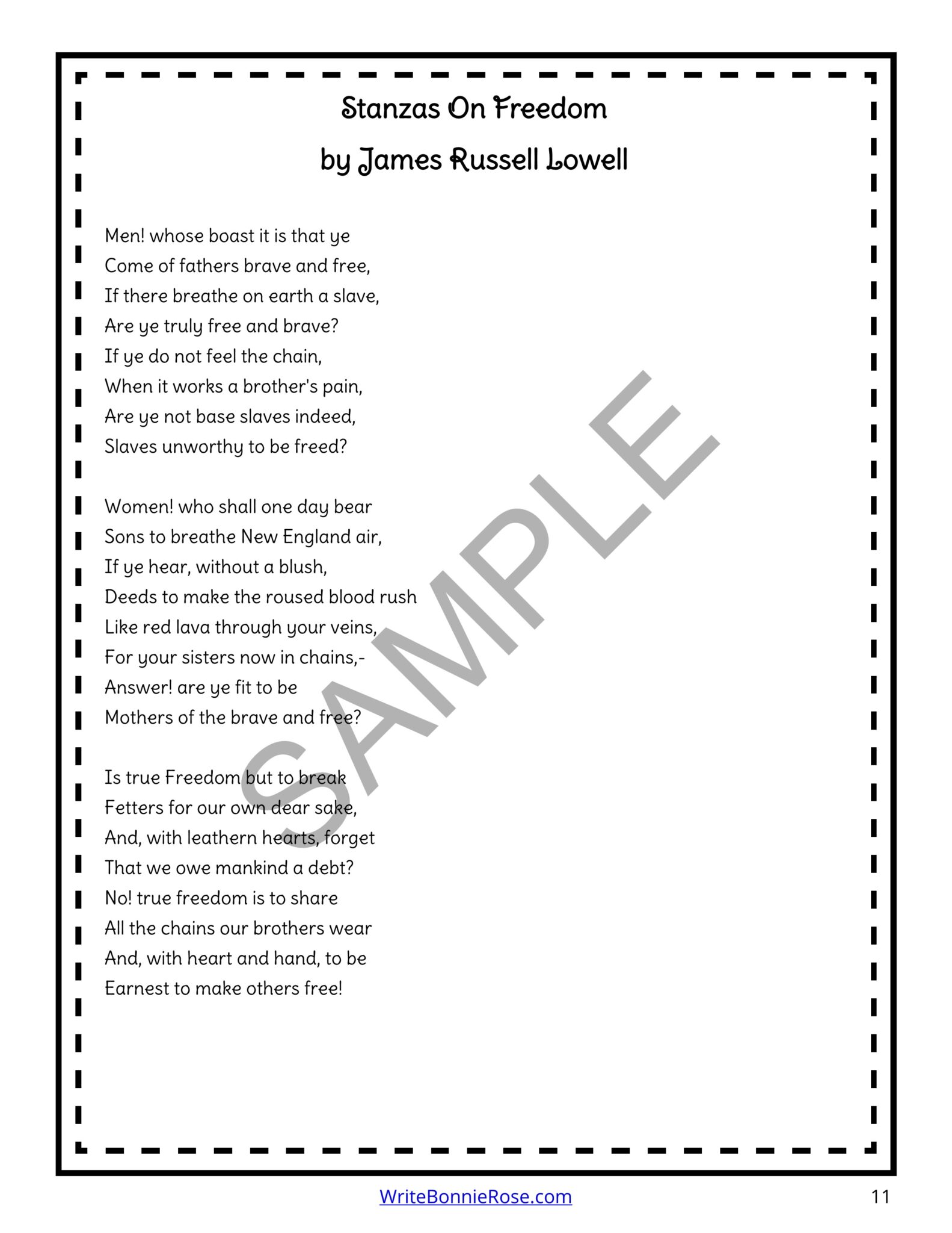 Stanzas on Freedom Poetry Analysis and Cursive Copywork | Made By Teachers