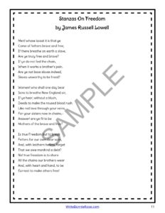 Stanzas on Freedom Poetry Analysis and Cursive Copywork | Made By Teachers