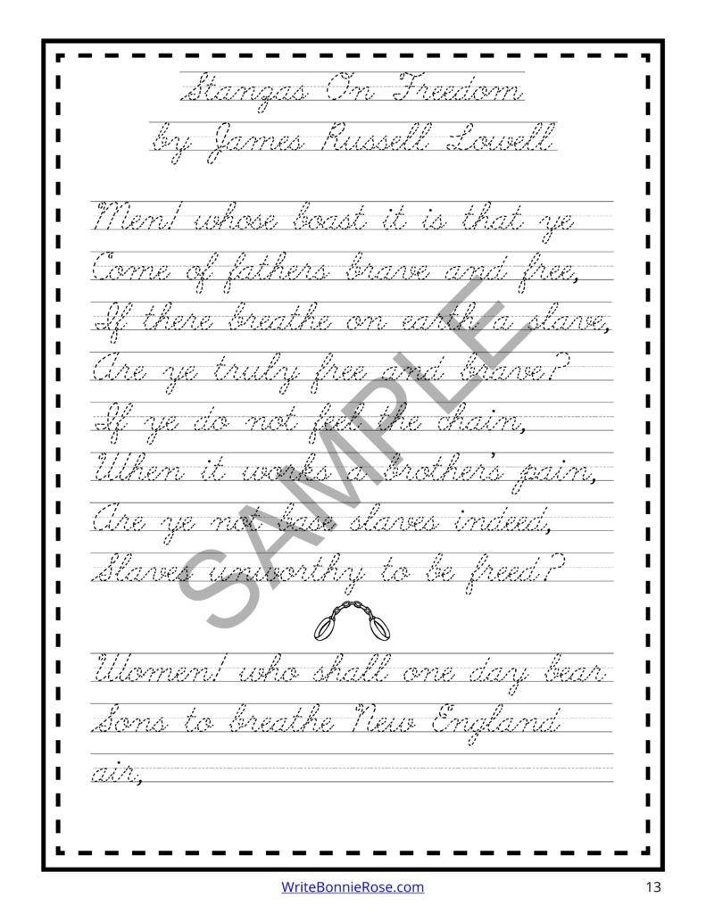 Stanzas on Freedom Poetry Analysis and Cursive Copywork | Made By Teachers