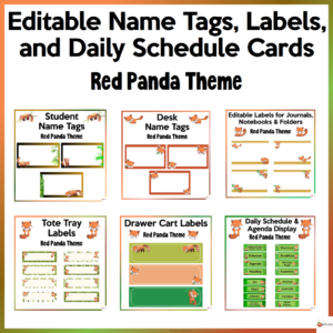 Red Panda Theme Decor Bundle Name Tags, Labels, and Schedule Daily ...
