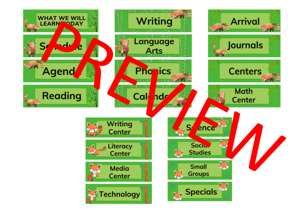 Red Panda Theme Decor Bundle Name Tags, Labels, and Schedule Daily ...