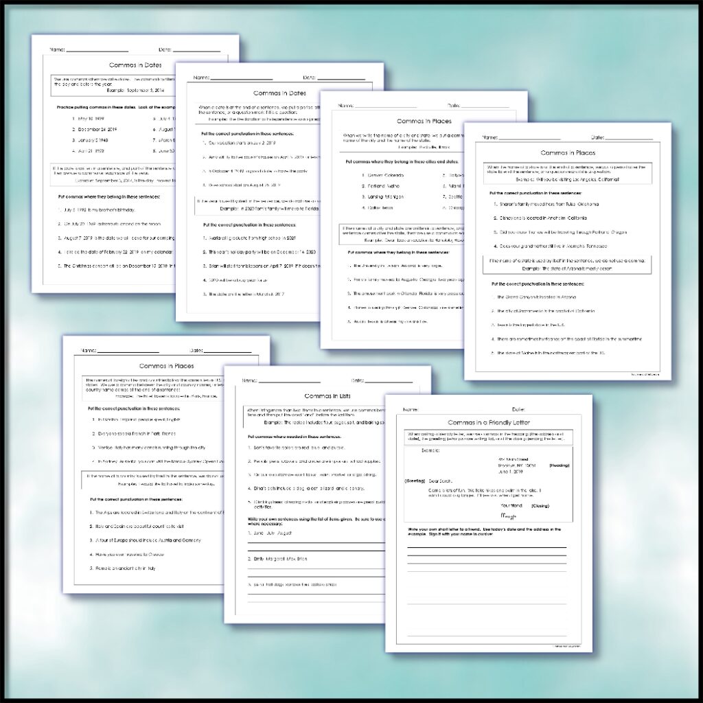 Commas in Dates - Places - Lists - Letters - Grades 2-3-4 - 7 ...