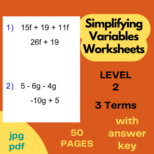 Simplifying Variables Worksheets -Addition and Subtraction -Algebraic ...
