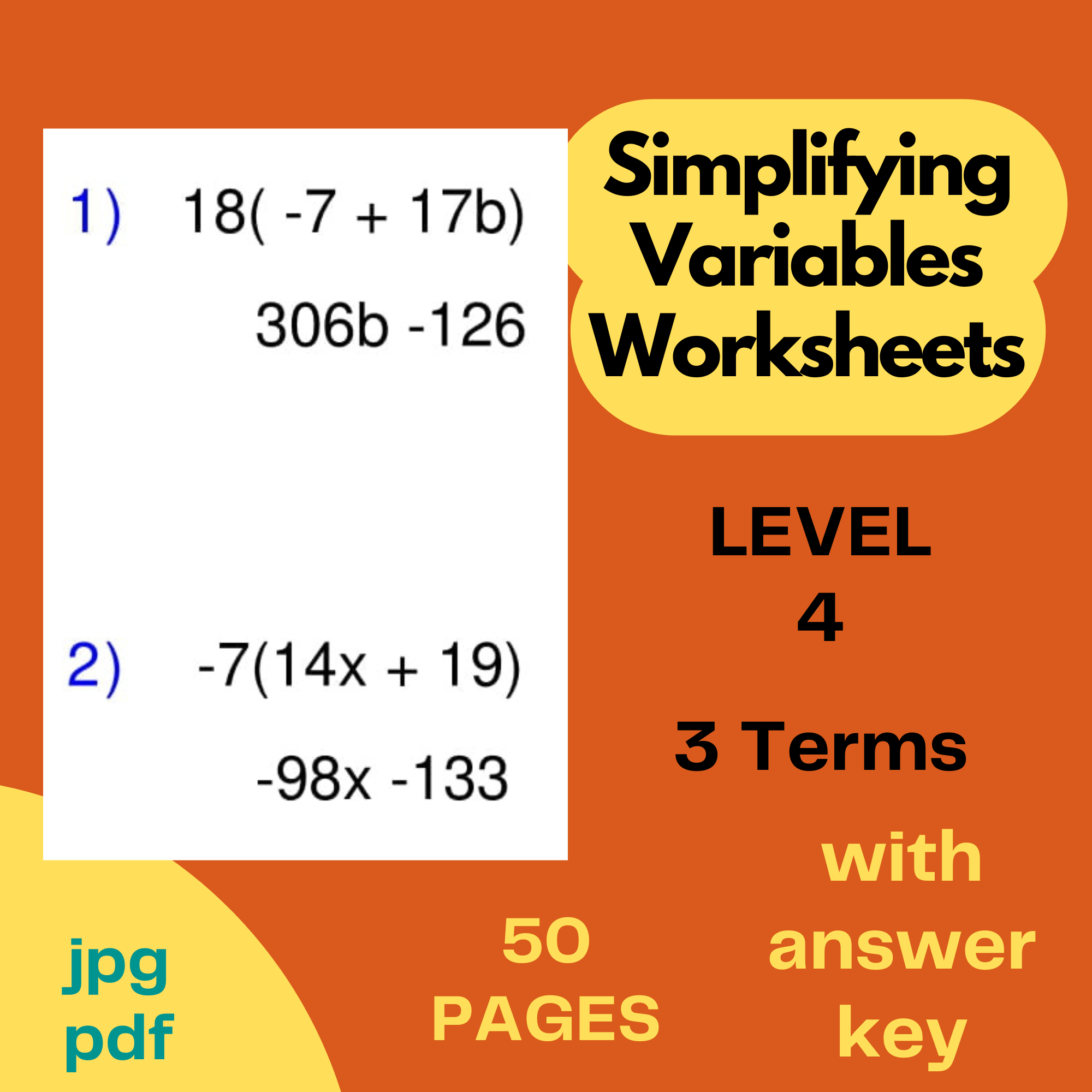 Simplifying Variables Worksheet Multiplication Addition And