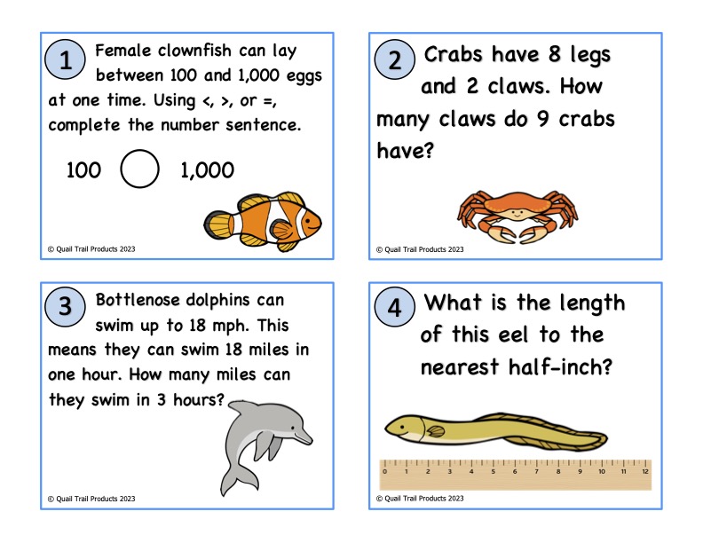 Sea Life Math Task Cards | Made By Teachers