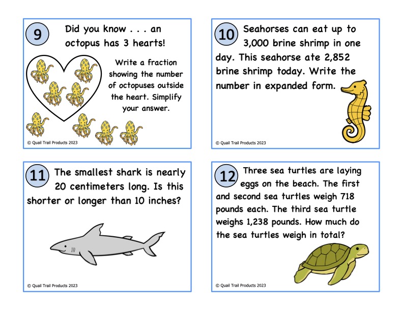 Sea Life Math Task Cards | Made By Teachers