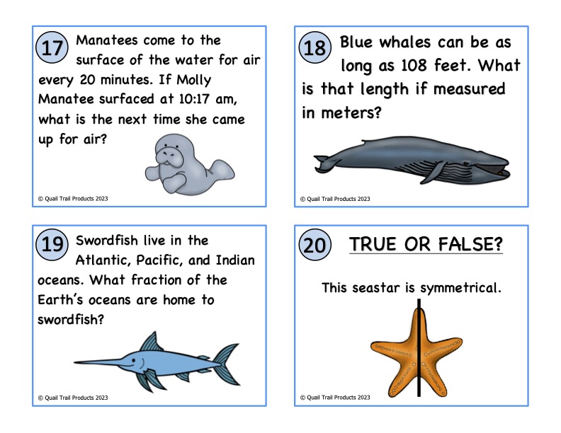 Sea Life Math Task Cards | Made By Teachers