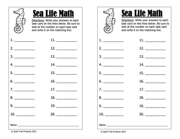 Sea Life Math Task Cards | Made By Teachers