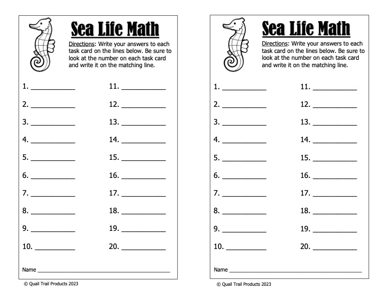 Sea Life Math Task Cards | Made By Teachers