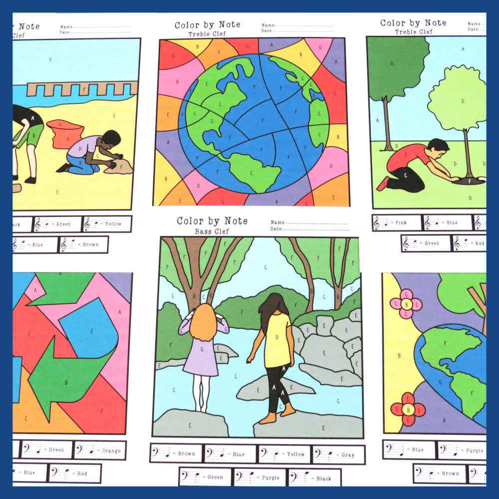 Earth Day Themed Color by Note - Treble Clef and Bass Clef | Made By ...