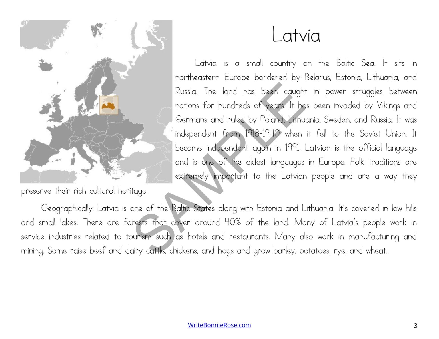 My Book About Latvia with Cursive Copywork | Made By Teachers