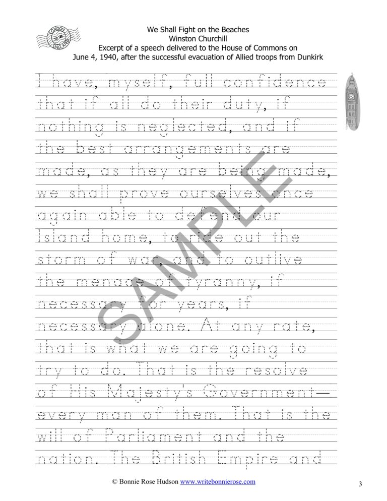 We Shall Fight on the Beaches by Winston Churchill (Excerpt) Copywork ...