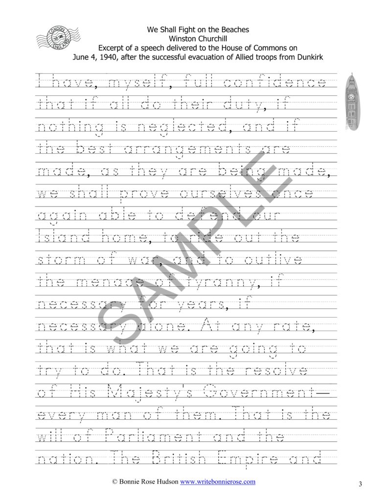 We Shall Fight on the Beaches by Winston Churchill (Excerpt) Copywork ...