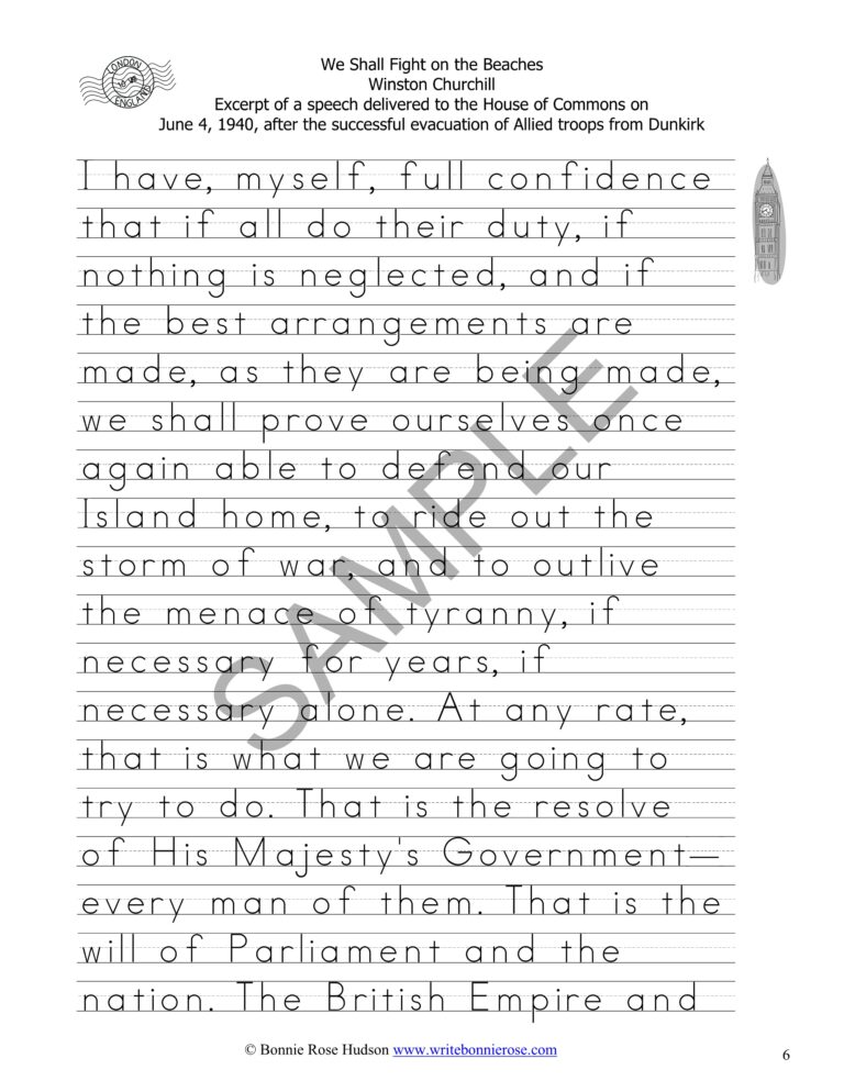We Shall Fight on the Beaches by Winston Churchill (Excerpt) Copywork ...