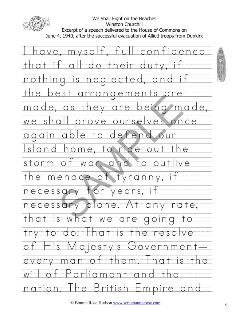 We Shall Fight on the Beaches by Winston Churchill (Excerpt) Copywork ...
