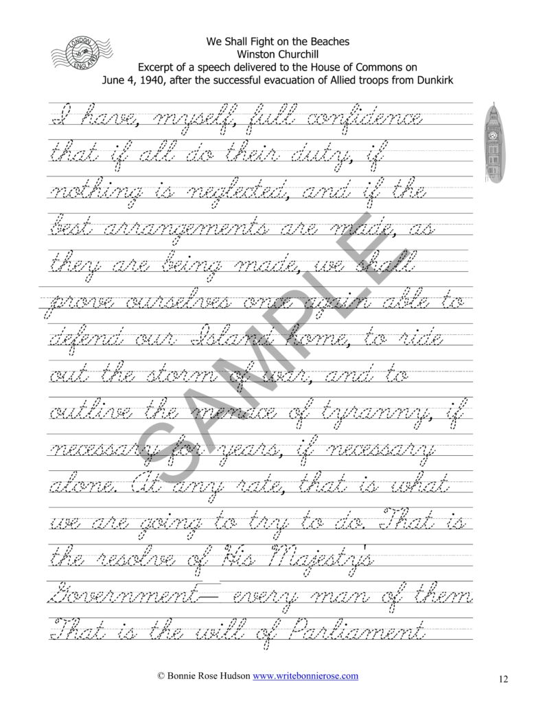 We Shall Fight on the Beaches by Winston Churchill (Excerpt) Copywork ...