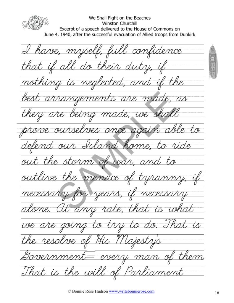 We Shall Fight on the Beaches by Winston Churchill (Excerpt) Copywork ...