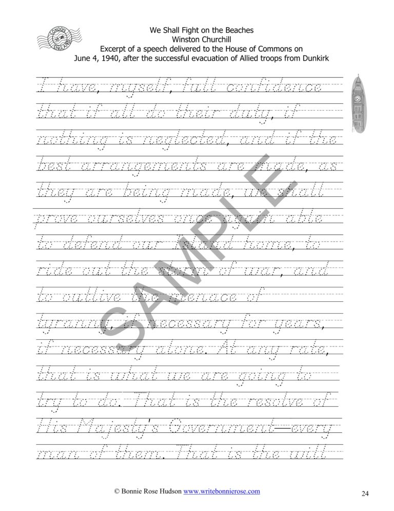 We Shall Fight on the Beaches by Winston Churchill (Excerpt) Copywork ...