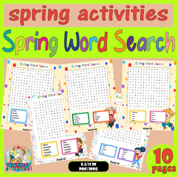 Printable Spring Word Search Worksheets | April Puzzle Activities ...