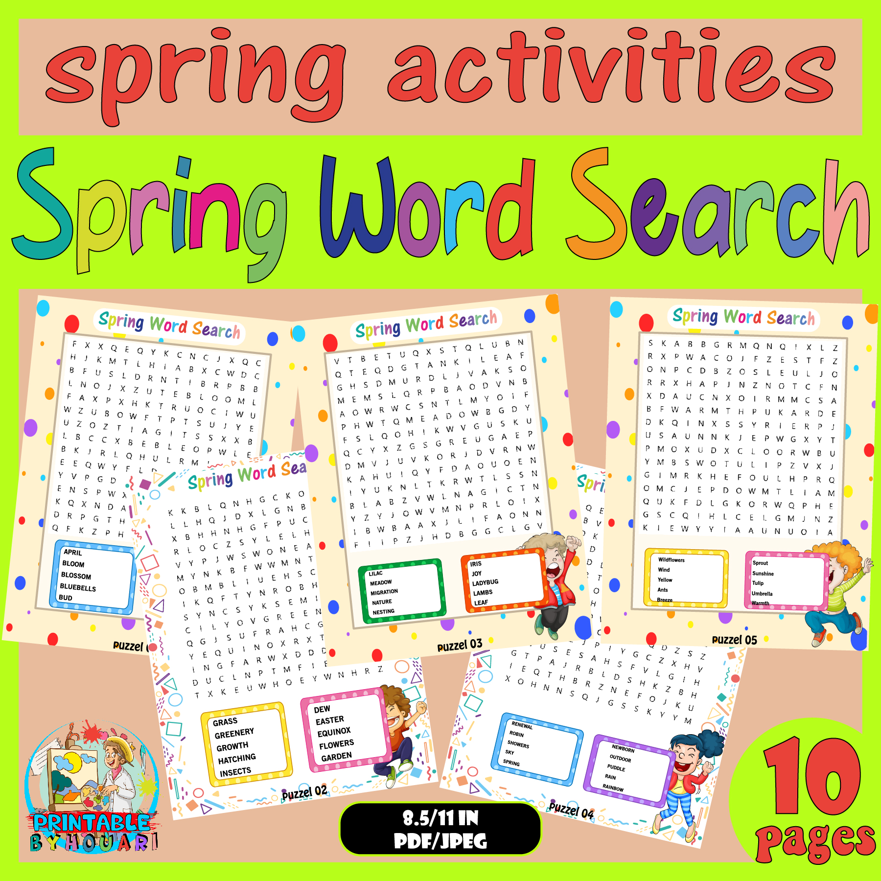Printable Spring Word Search Worksheets | April Puzzle Activities ...